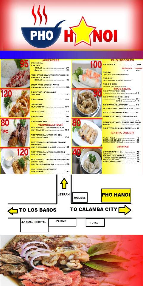 Carta del restaurante Pho Hanoi Vietnamese Cuisine, Calamba