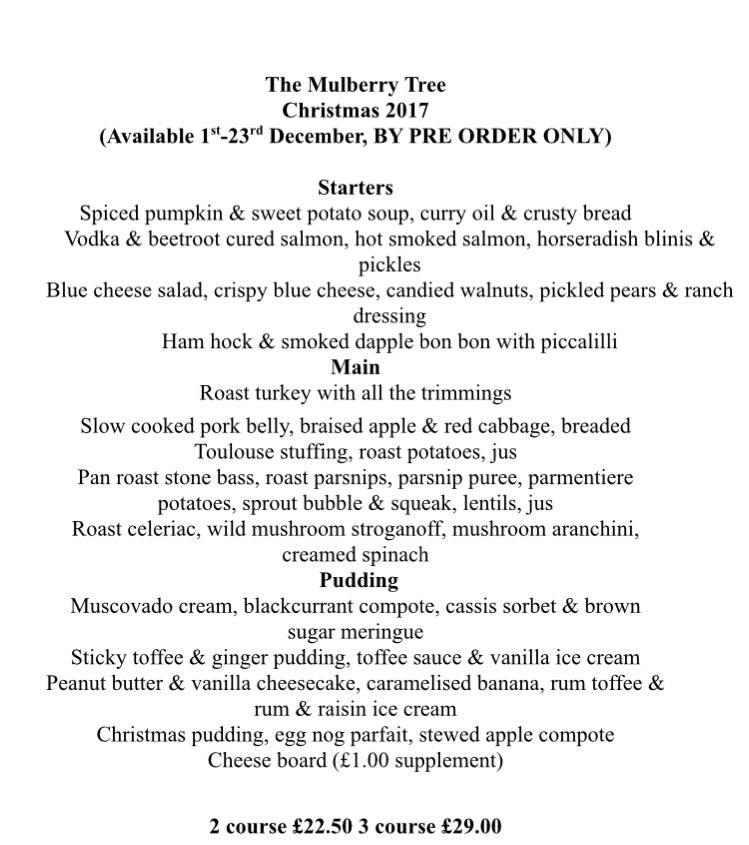 Menu at The Mulberry Tree restaurant, Attleborough