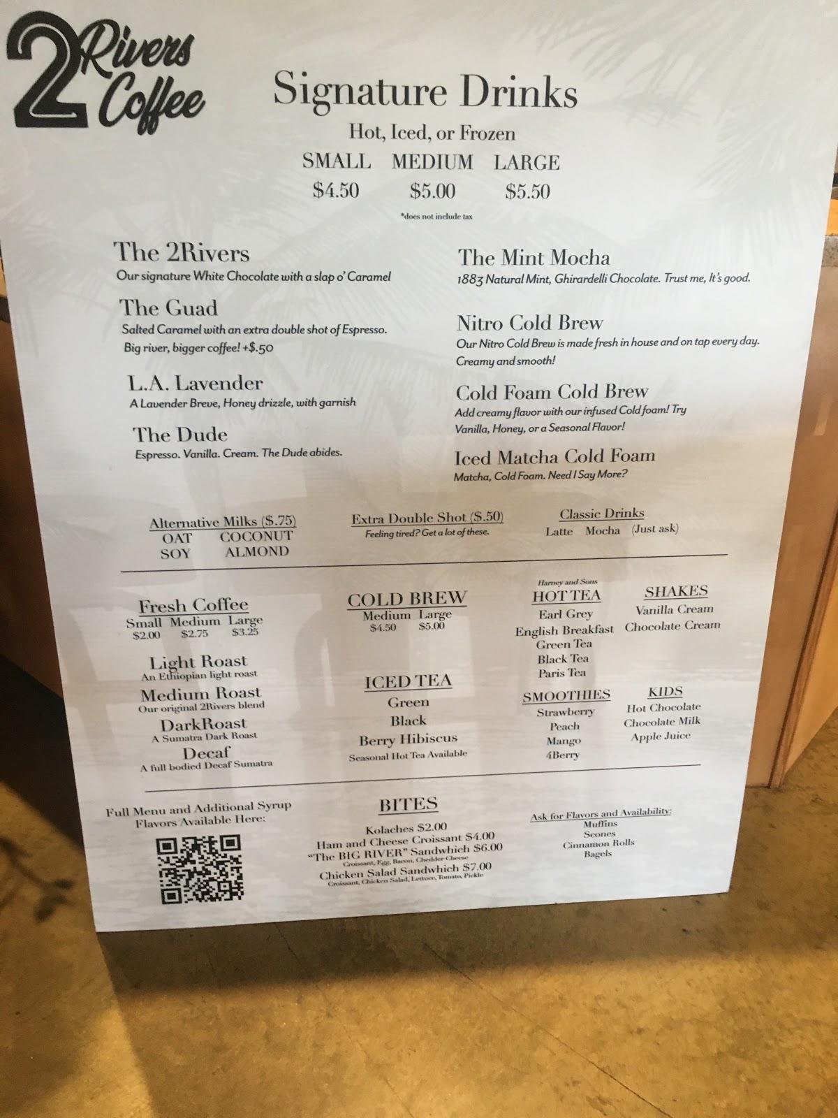Menu at 2 Rivers Coffee cafe, New Braunfels, TX-337 Loop