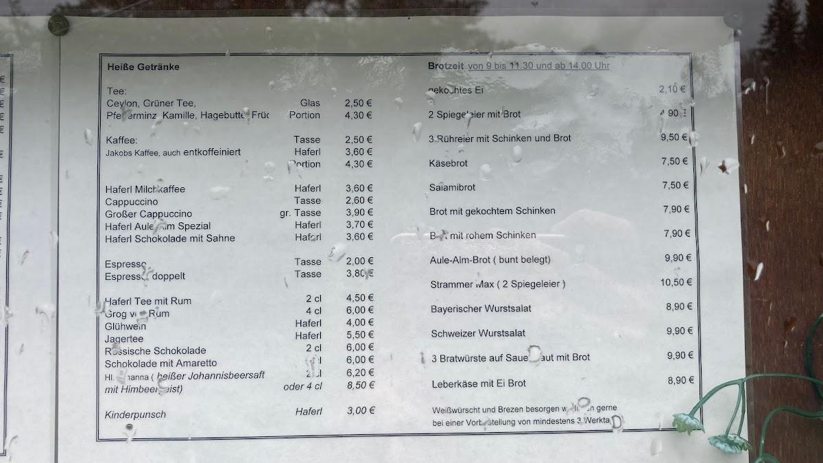 Speisekarte von Aule Alm restaurant, Garmisch-Partenkirchen