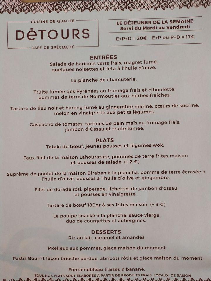 Carta del restaurante Détours, Pau