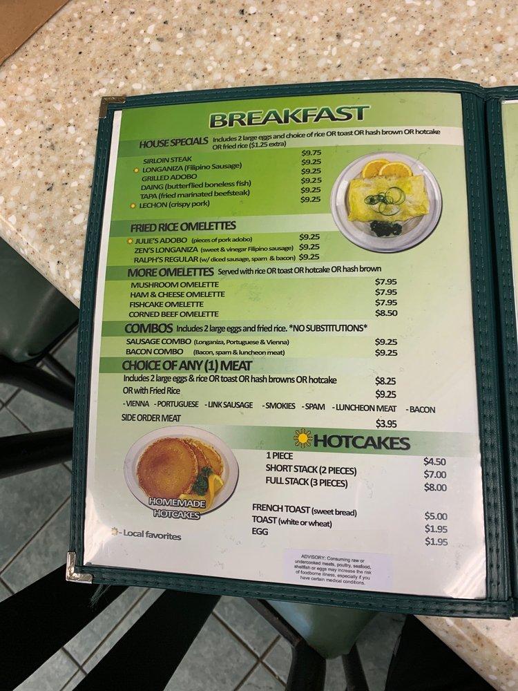 Menu at Julie'Z restaurant, Kapolei