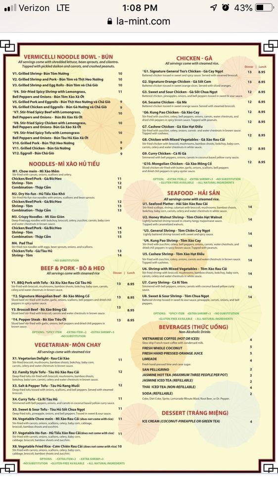 Carta del restaurante Lá Mint - Vietnamese Kitchen, Reno