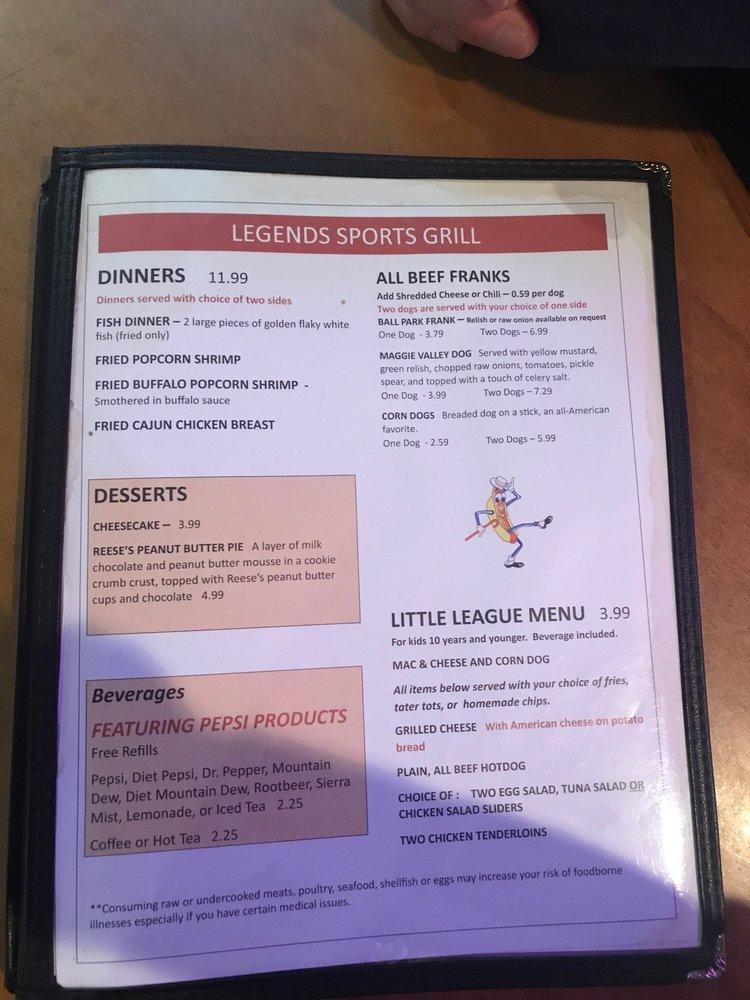 Menu at Legends Sports Bar And Grill, Maggie Valley
