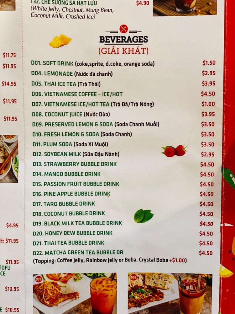 Menu at Pho Ngon restaurant, Alexandria