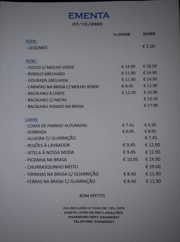 Menu em O Garfo restaurante, Aveiro