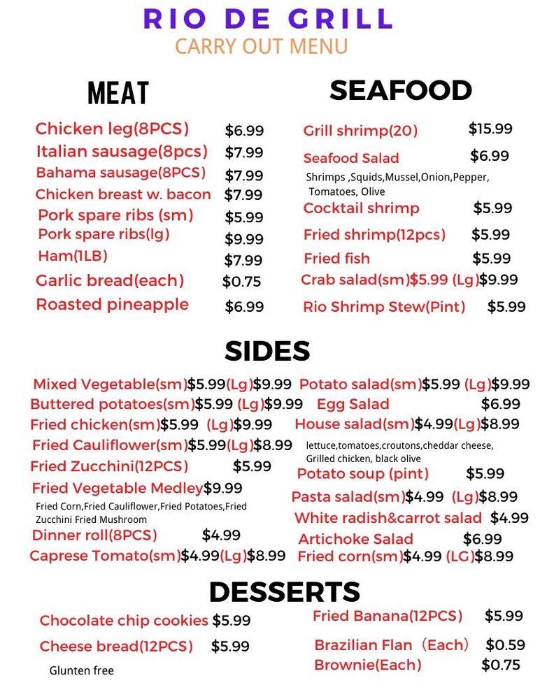 Menu at Rio De Grill Brazilian Steakhouse, Charleston