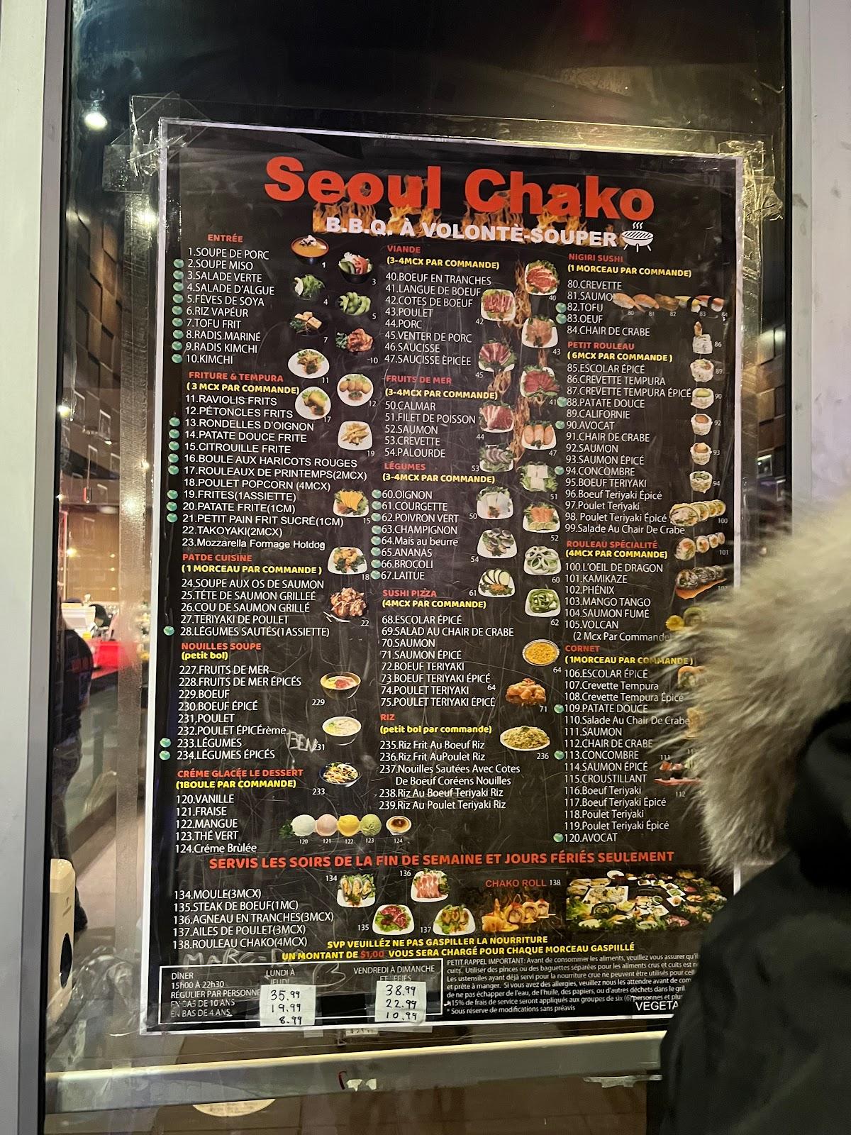 Carta del restaurante Seoul Chako, Montréal
