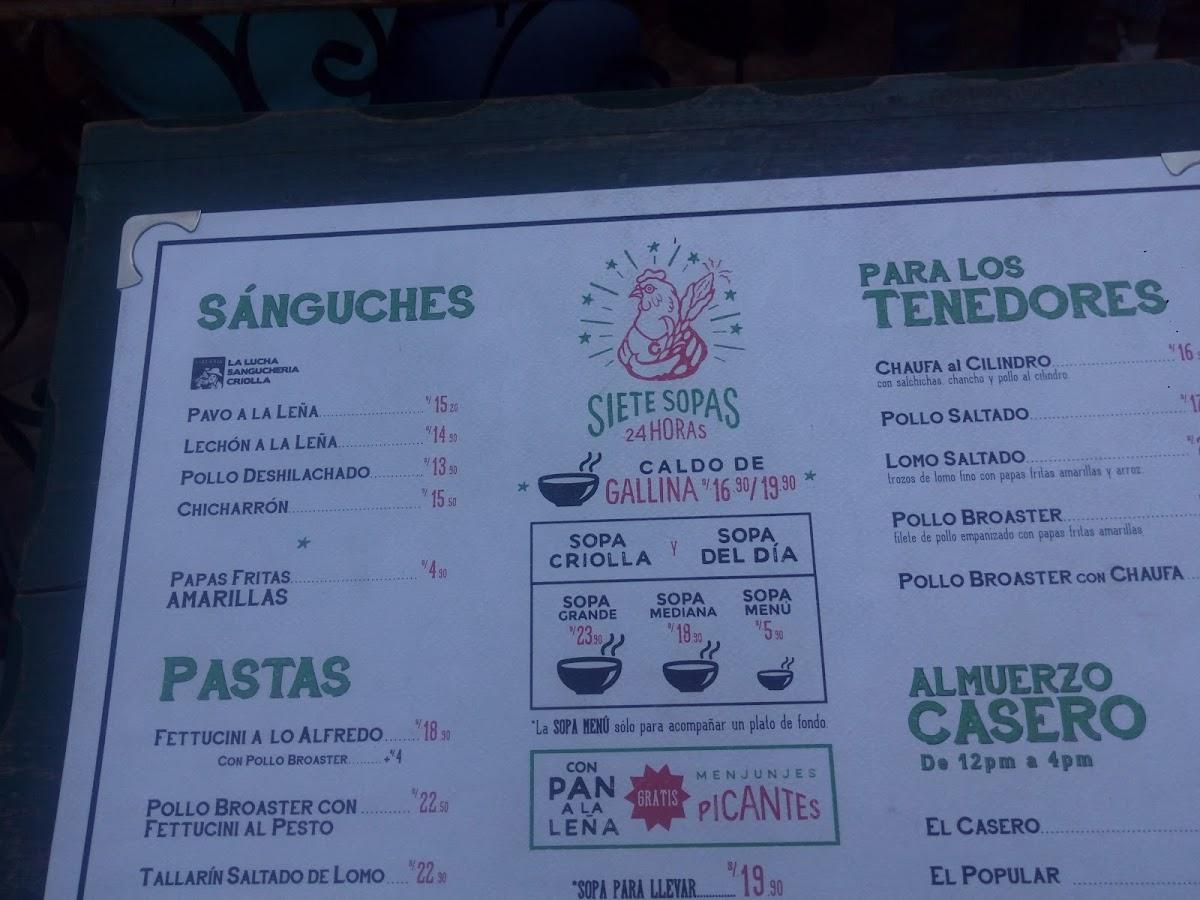 Carta del restaurante Siete Sopas Lince, Lince, Av. Arequipa 2394