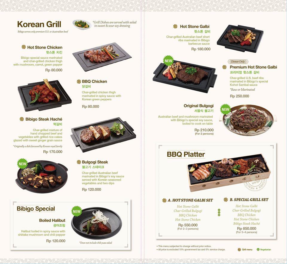 Menu at Bibigo Indonesia restaurant, Jakarta
