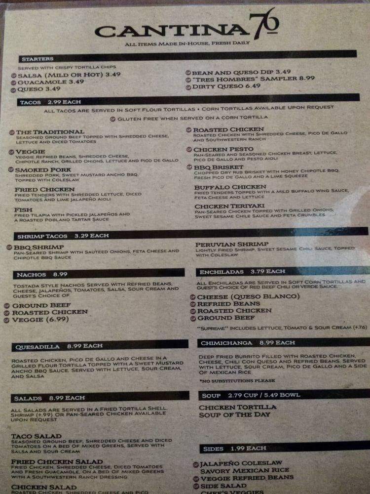 Menu at Cantina 76 pub & bar, Columbia, Devine St