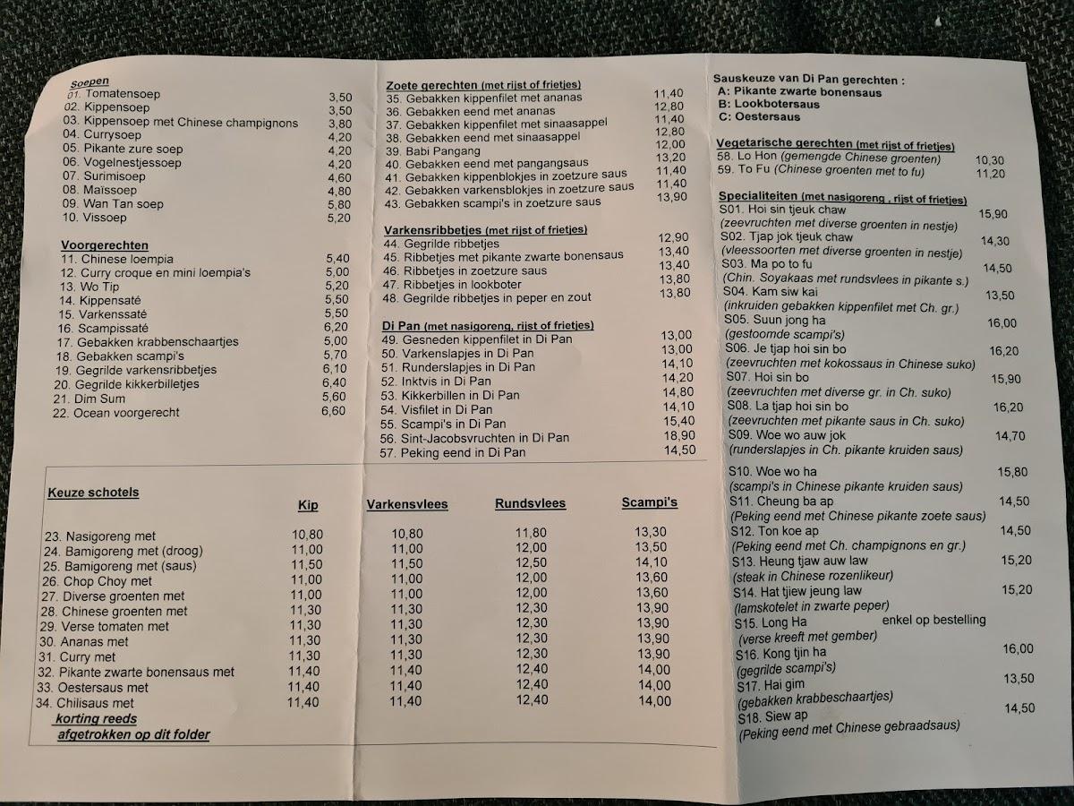 Menu at Ocean City, Bruges