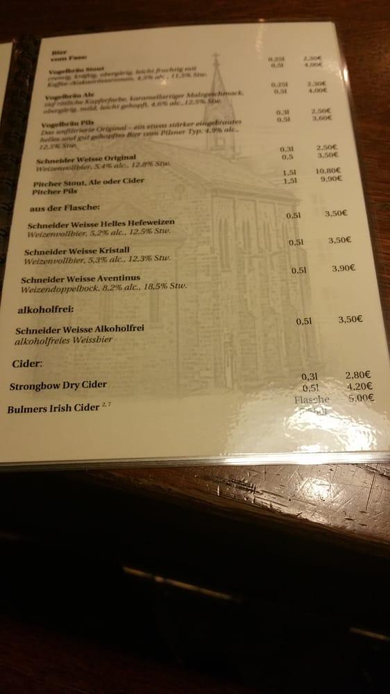 Menu at Old Chapel Pub, Karlsruhe