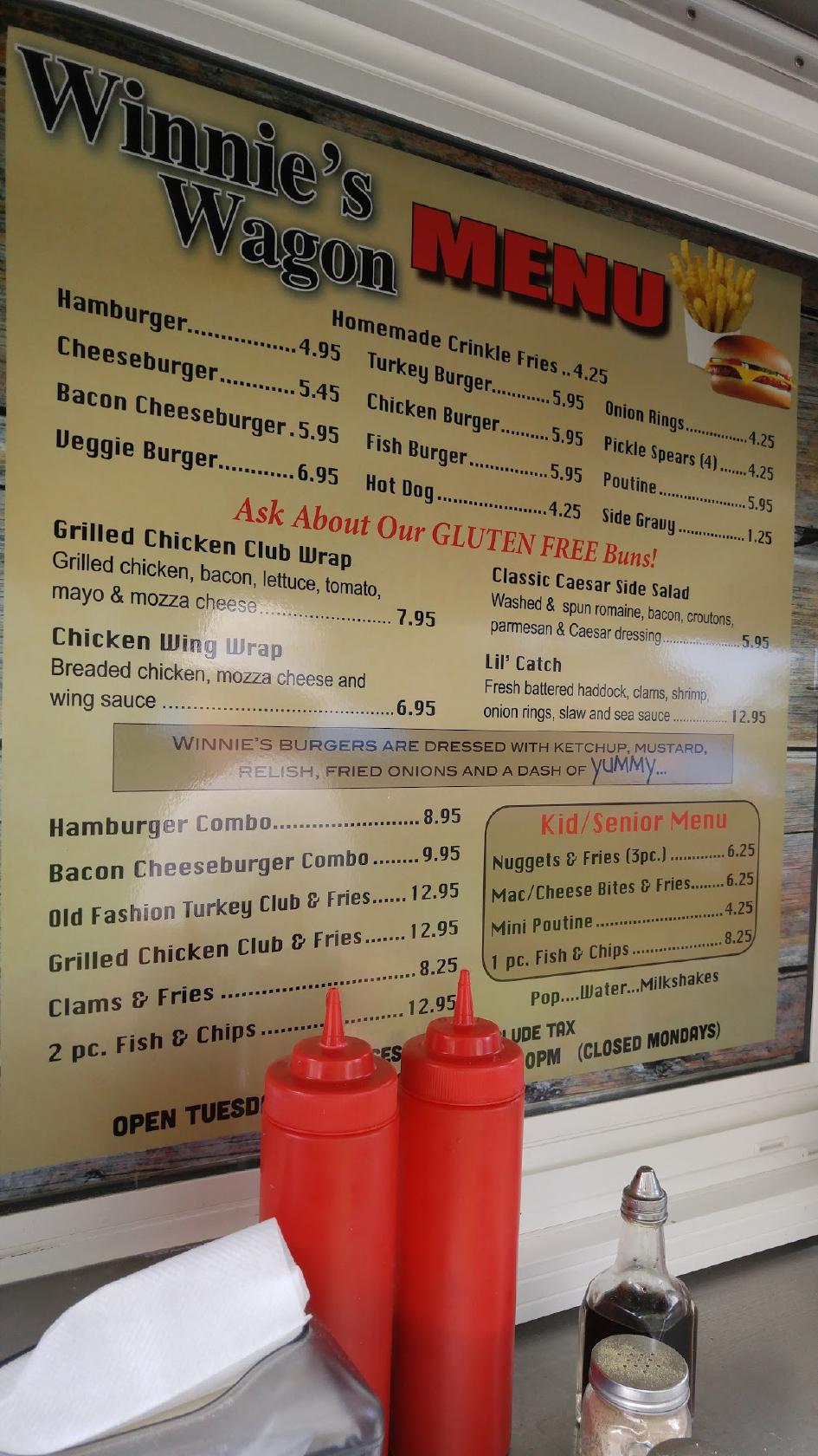 Menu at Winnie's Wagon restaurant, Little Bras D'or