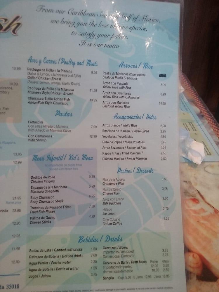 Menu at Adrian Fish Market & Restaurant, Hialeah Gardens