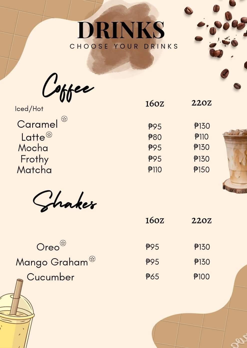 Menu at Adriels Tiny House cafe, Tabaco City