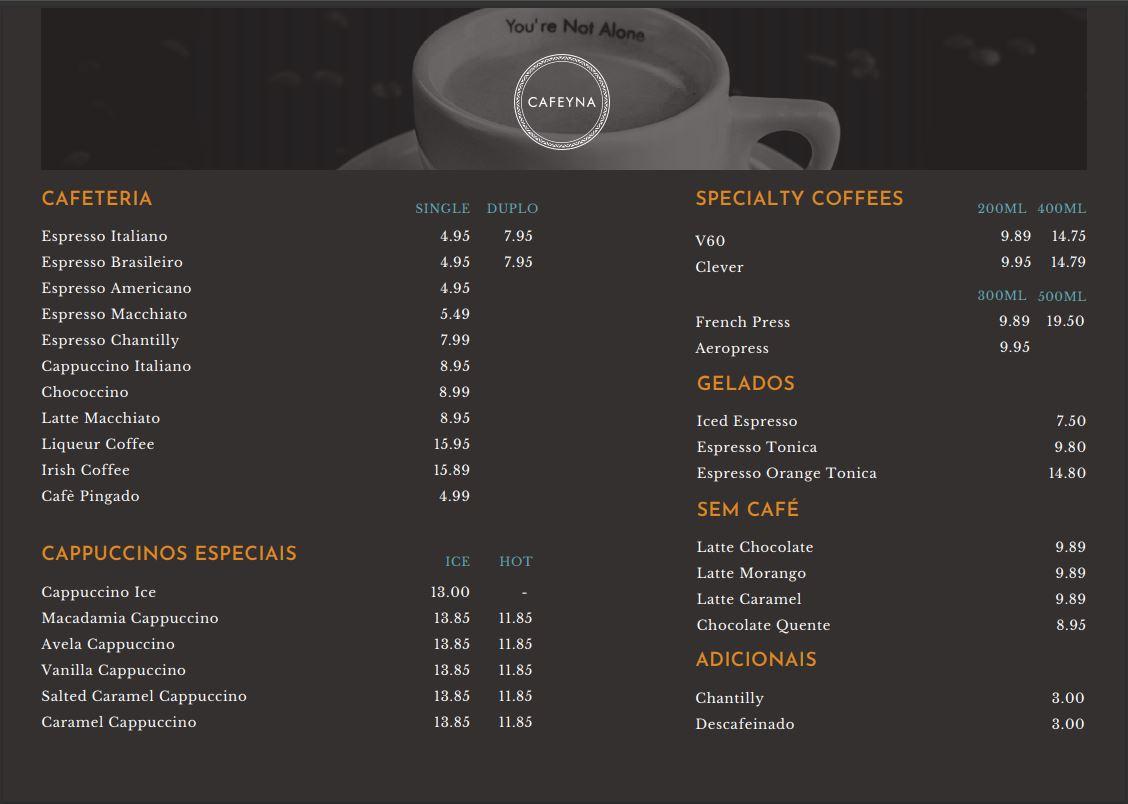 Menu em CAFEYNA - Cafeteria Savassi, Belo Horizonte