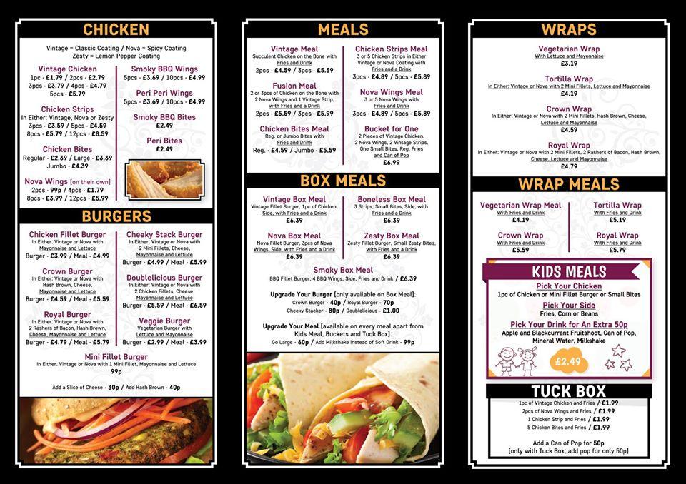 Menu at Crown Chicken Hartlepool restaurant, Hartlepool