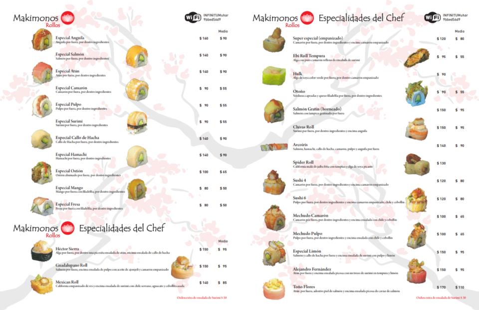 Menu at HANAMI restaurant, La Peñita de Jaltemba