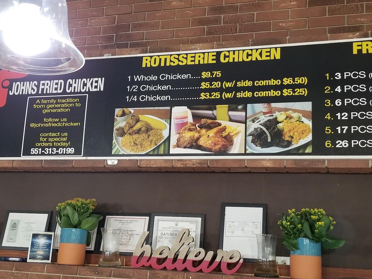 Carta del restaurante John's Fried Chicken, Cliffside Park