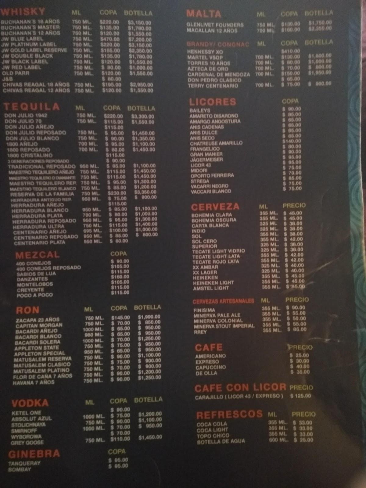 Carta del restaurante La Divina, Monterrey, Diego del Montemayor 507 Sur