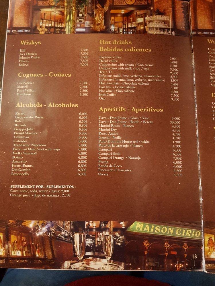 Menu au Le Cirio, Bruxelles