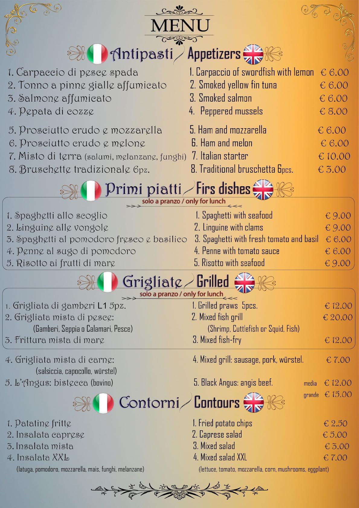 Menu at Lido Masha cafe, Amendolara