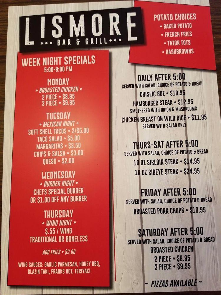 Menu at Lismore bar and grill, Lismore