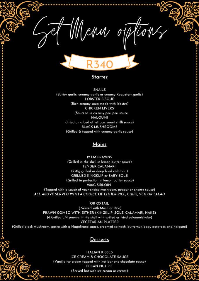 Menu at Lord Prawn Fish & Grill restaurant, Durban