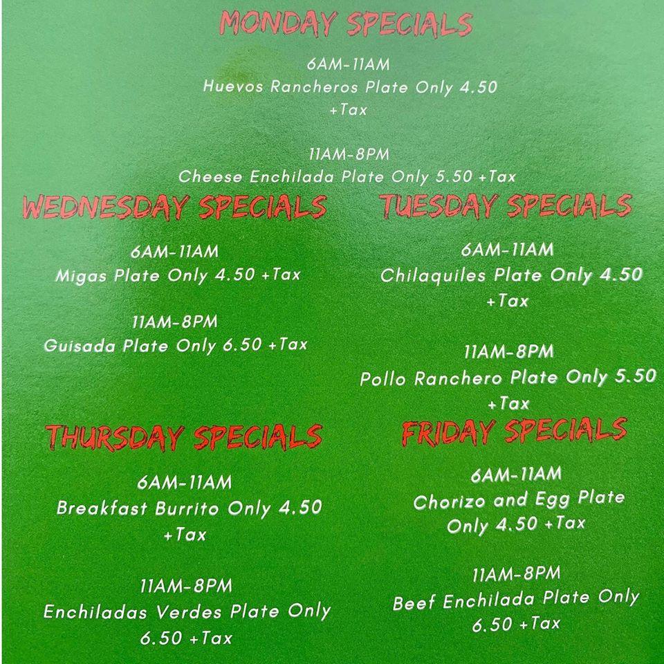 Menu at Mario’s Tacos Restaurant, Lockhart, W San Antonio St suite 103