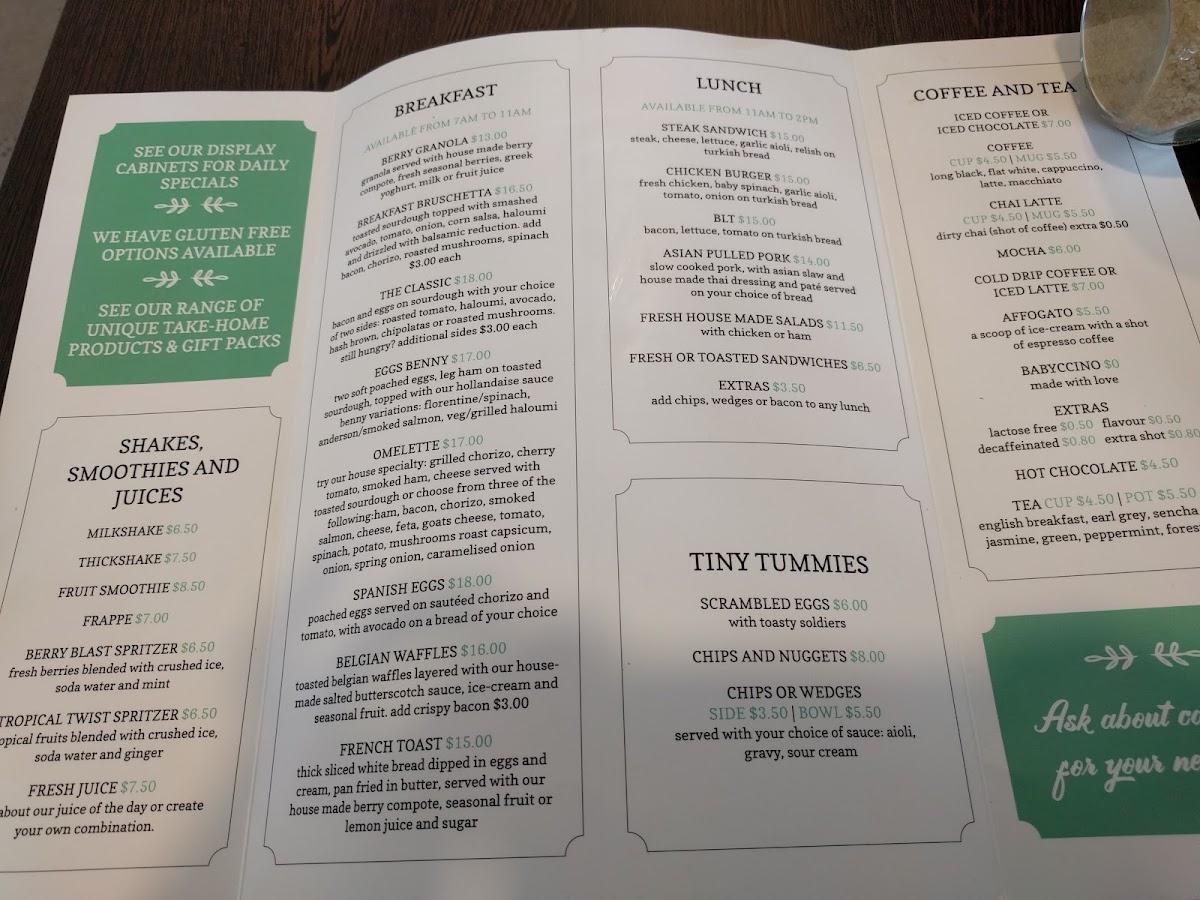 Menu at Me Myself & Coffee cafe, North Ward