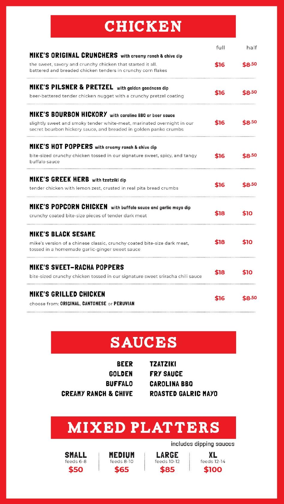 Menu at Mike's Chicken restaurant, Lakewood Township