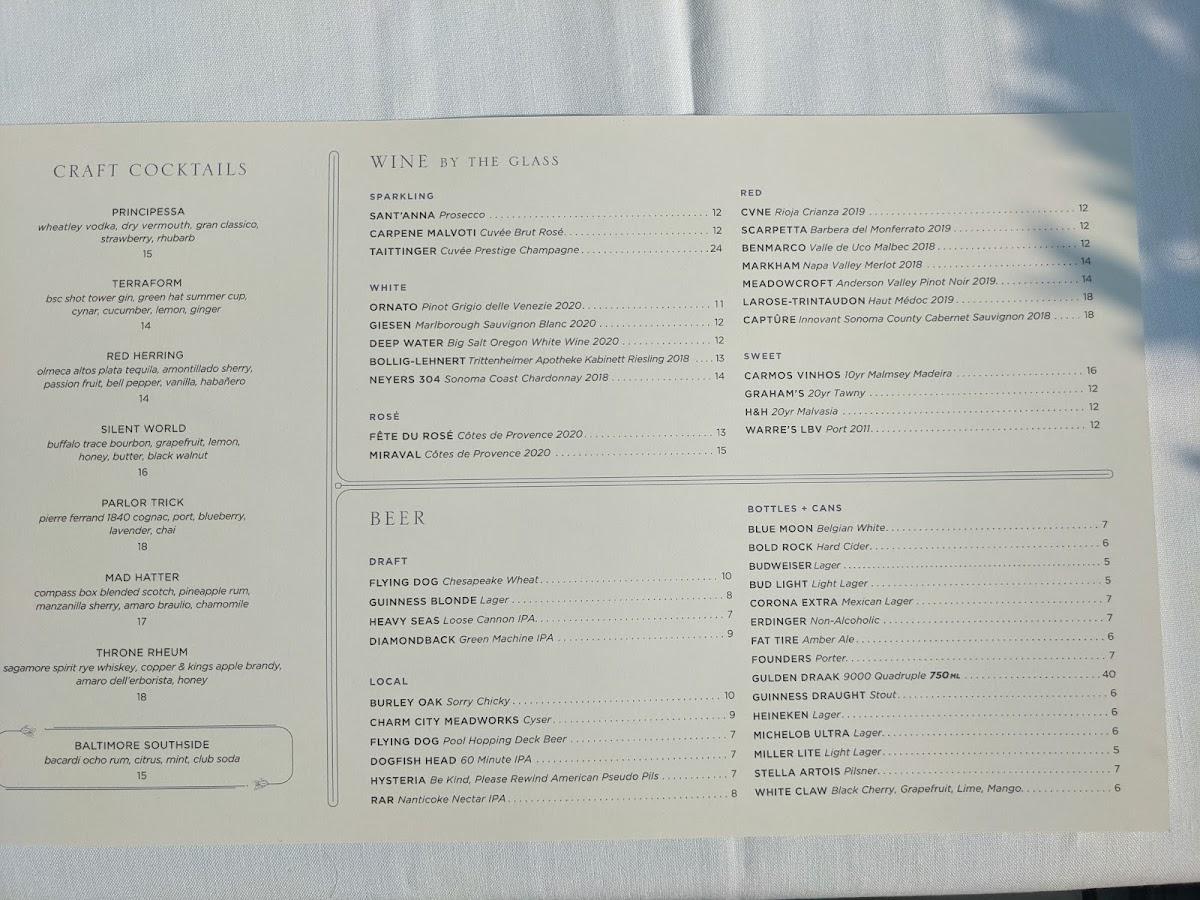 Menu at Perennial pub & bar, Towson