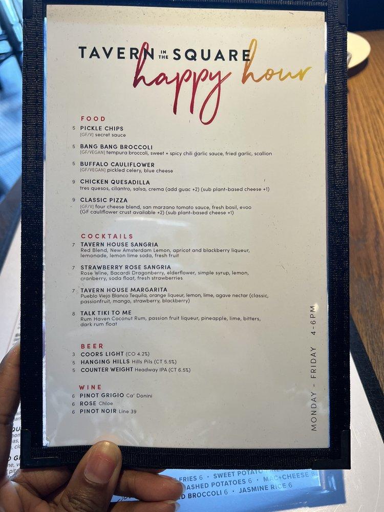 Menu at Tavern in The Square restaurant, West Hartford