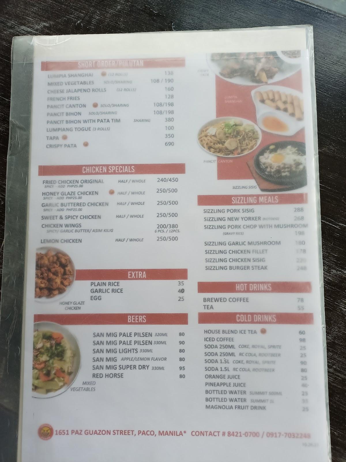 Menu at Hangry Pares restaurant, Manila