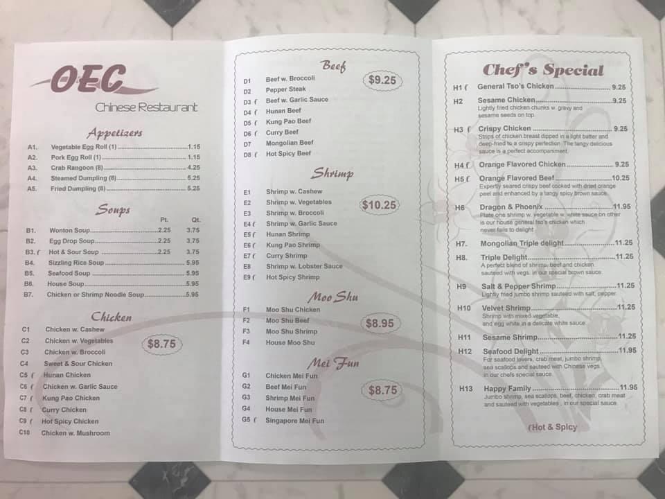 Menu at OEC CHINESE EXPRESS restaurant, Cartersville