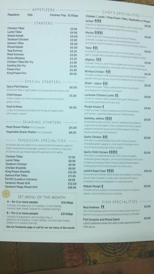 Menu at Spice Lounge Guilsfield Welshpool restaurant, Welshpool