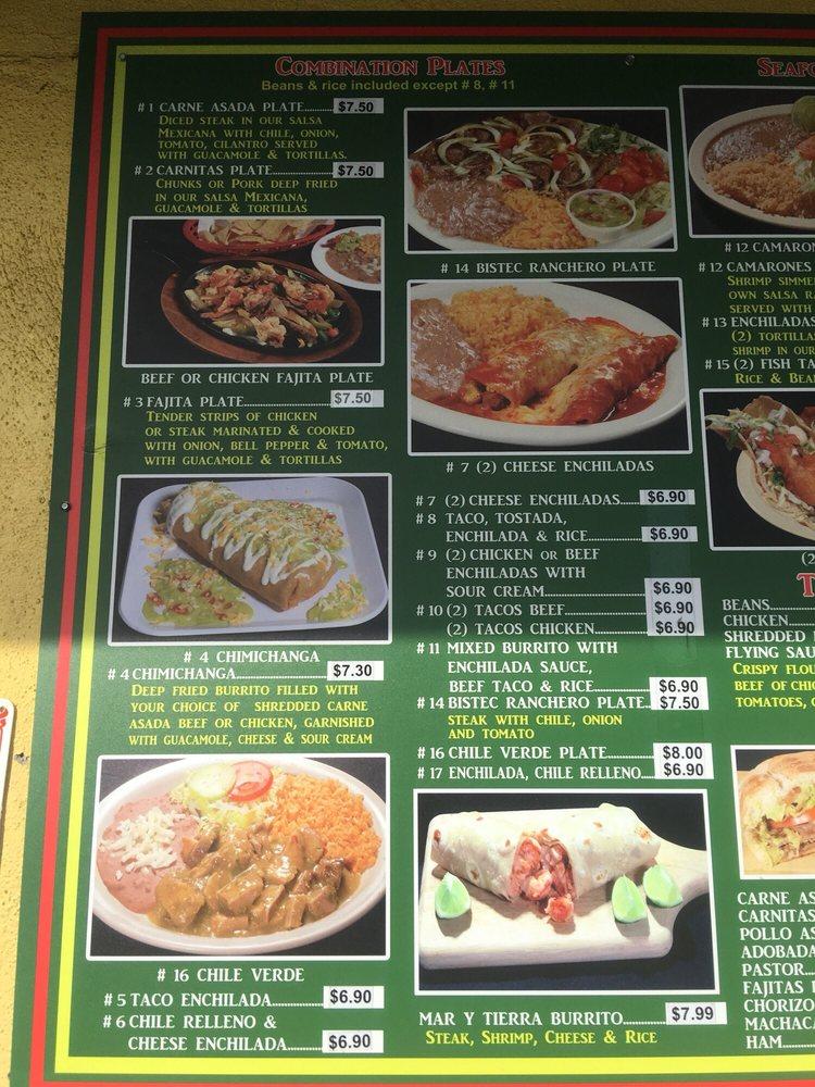 Menu at Taco Fiesta restaurant, San Diego, University Ave