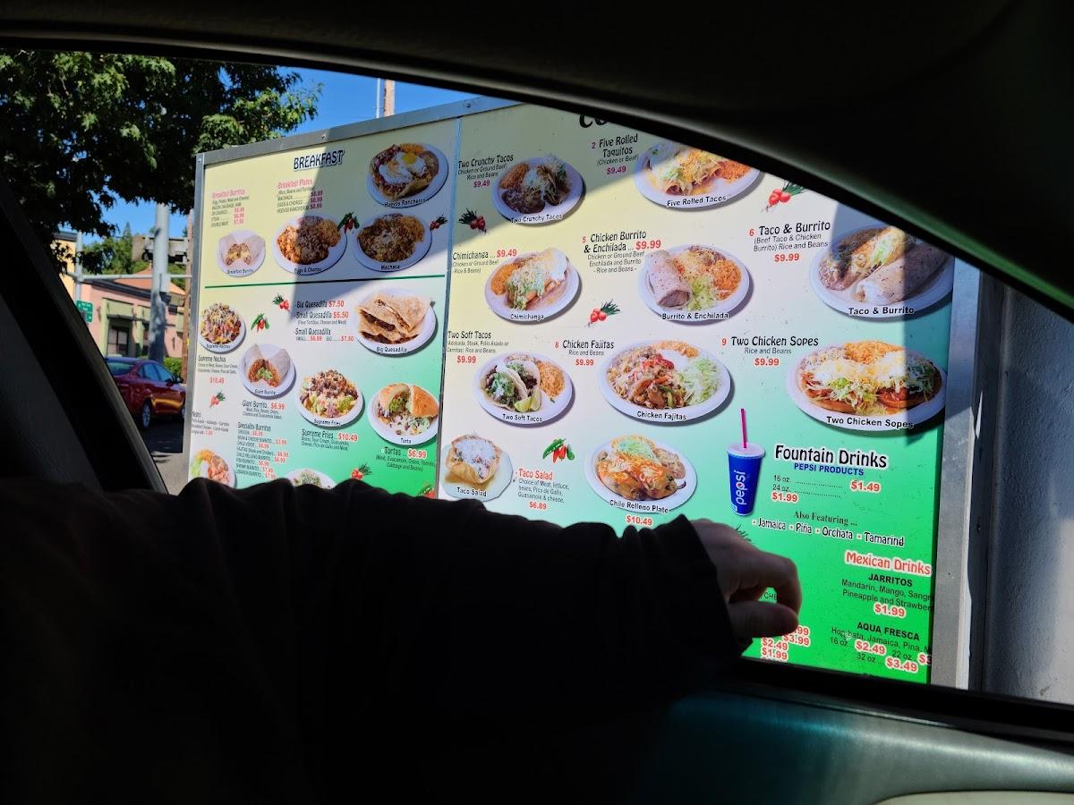 Menu at Tony's Taco Shop restaurant, Lebanon