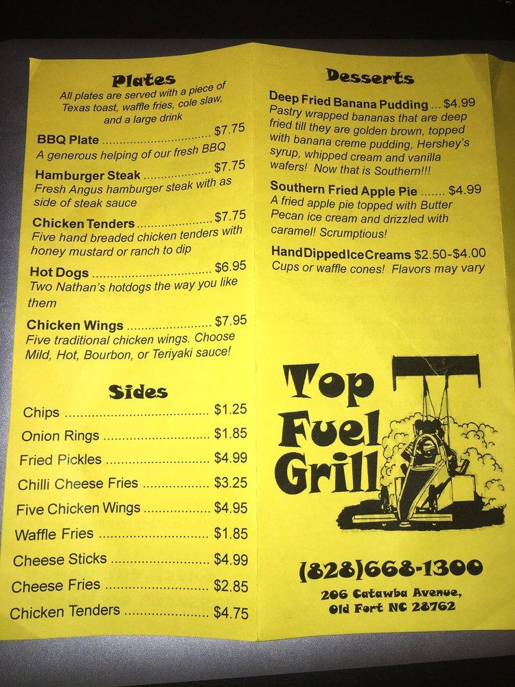 Menu at Top Fuel Grill BBQ, Old Fort
