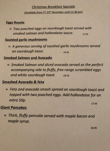 Menu at Bridges cafe, Fordingbridge