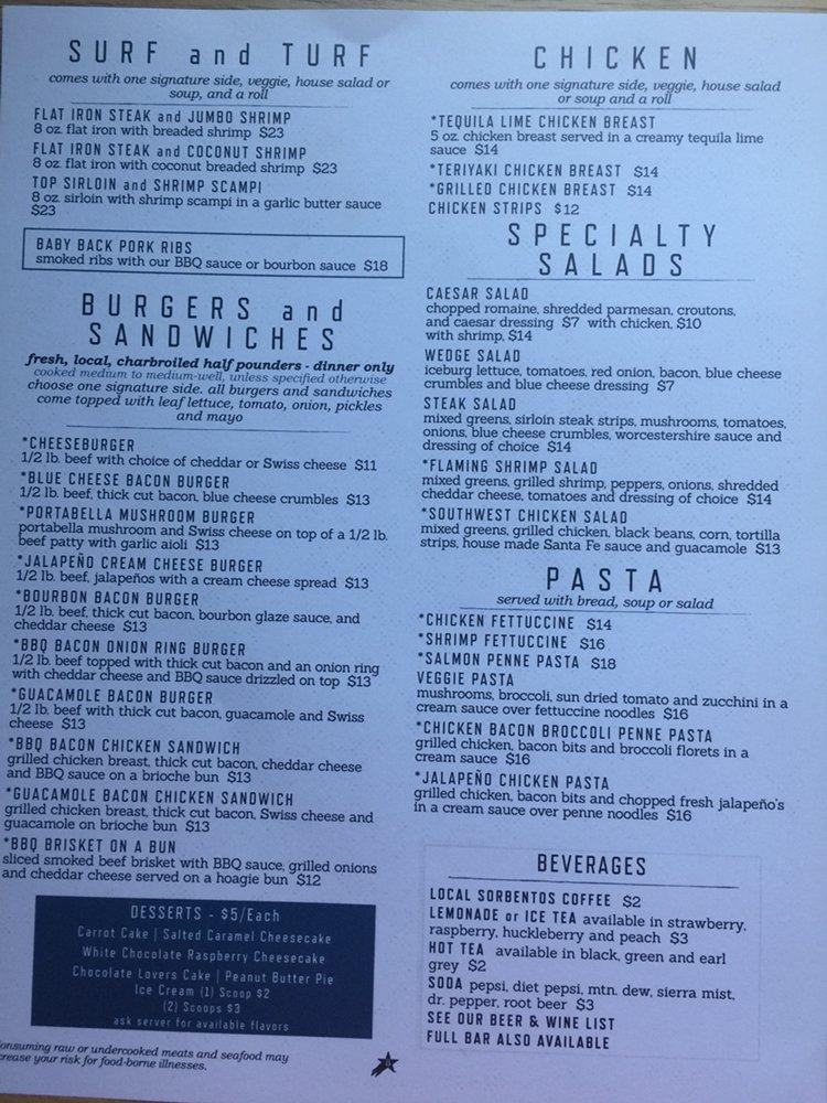 Carta de parrilla Eagle Cap Grill, Baker City
