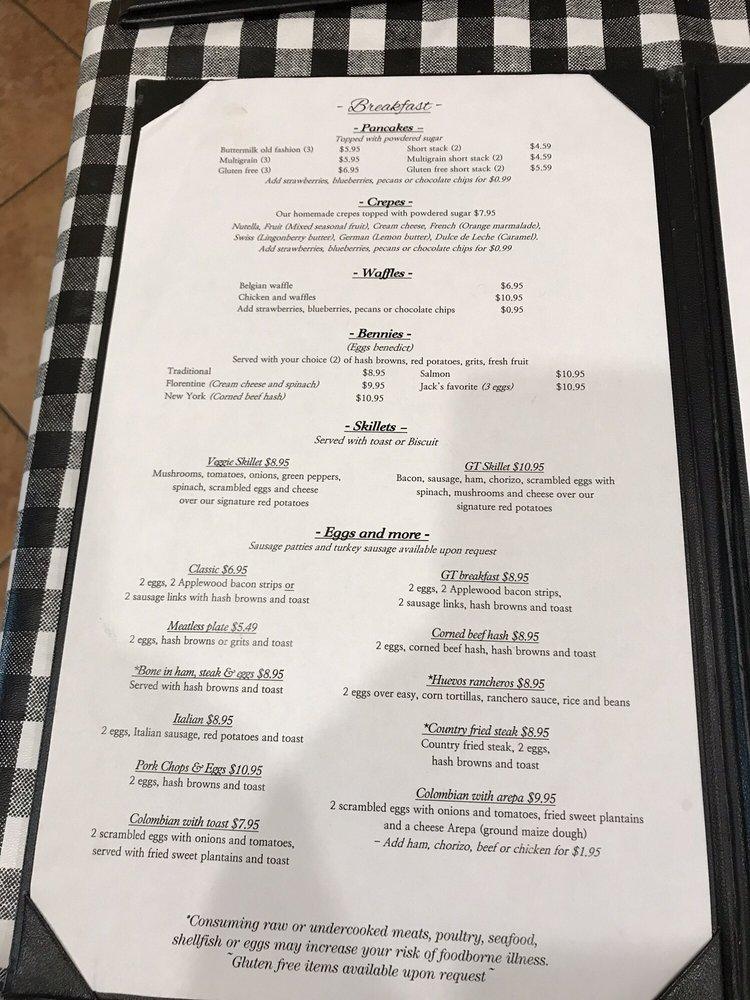 Menu at GT International Cafe, Hilton Head Island