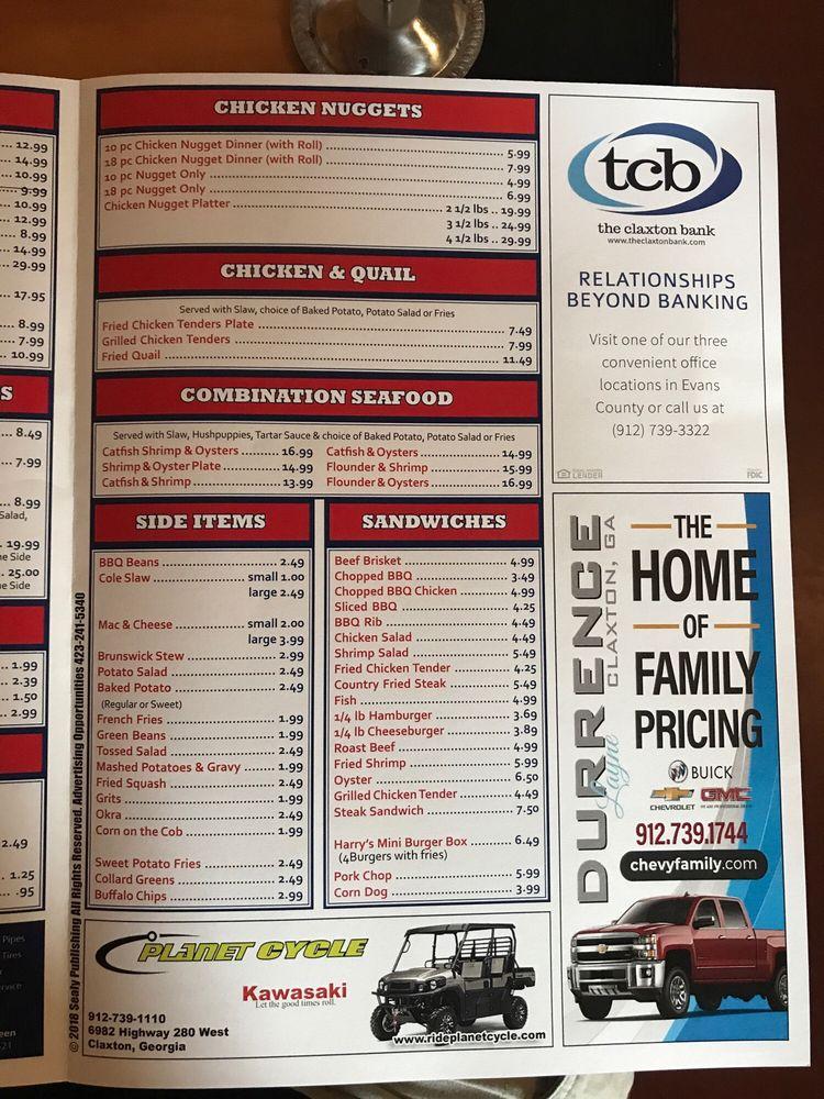 Menu at Harry's Barbeque and Seafood, Hagan