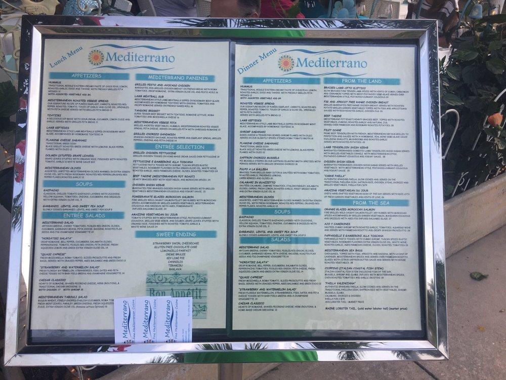 Menu at Mediterrano restaurant, Naples
