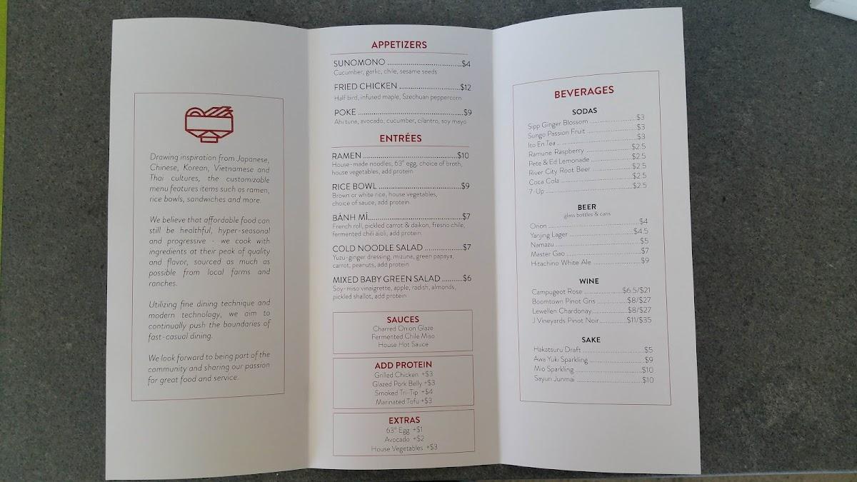 Menu at Origami Asian Grill restaurant, Sacramento