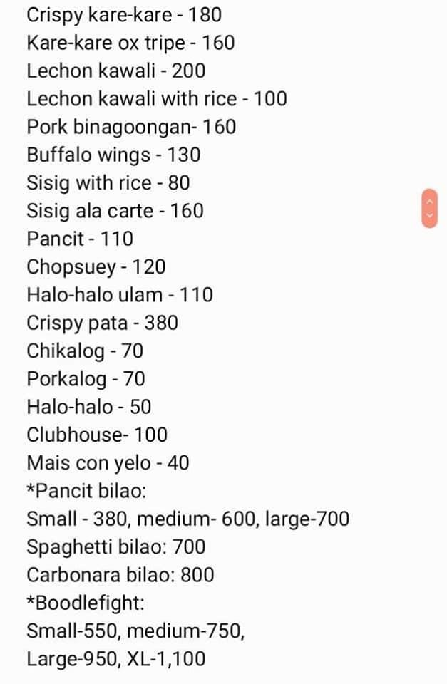 Menu at Quatro Platos restaurant, Pila