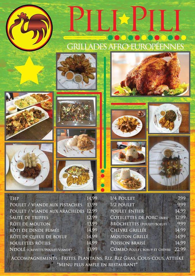 Menu at Restaurant Pili-pili, Montréal
