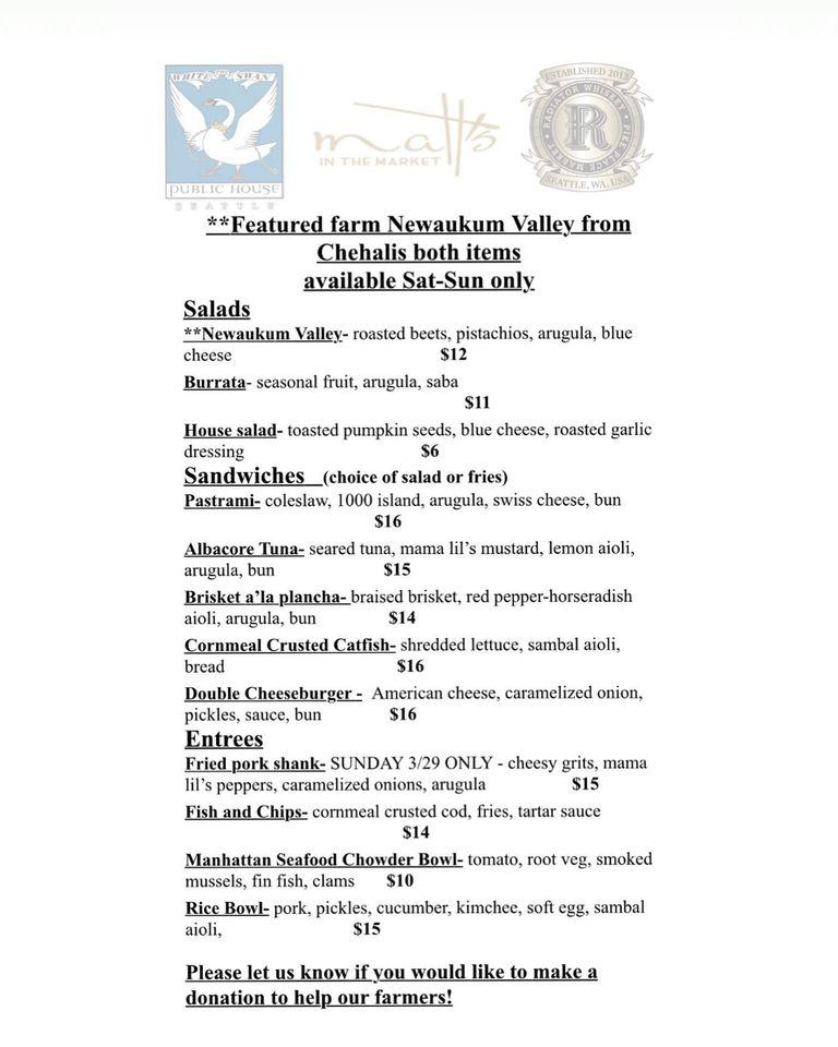 Menu at The White Swan Public House, Seattle