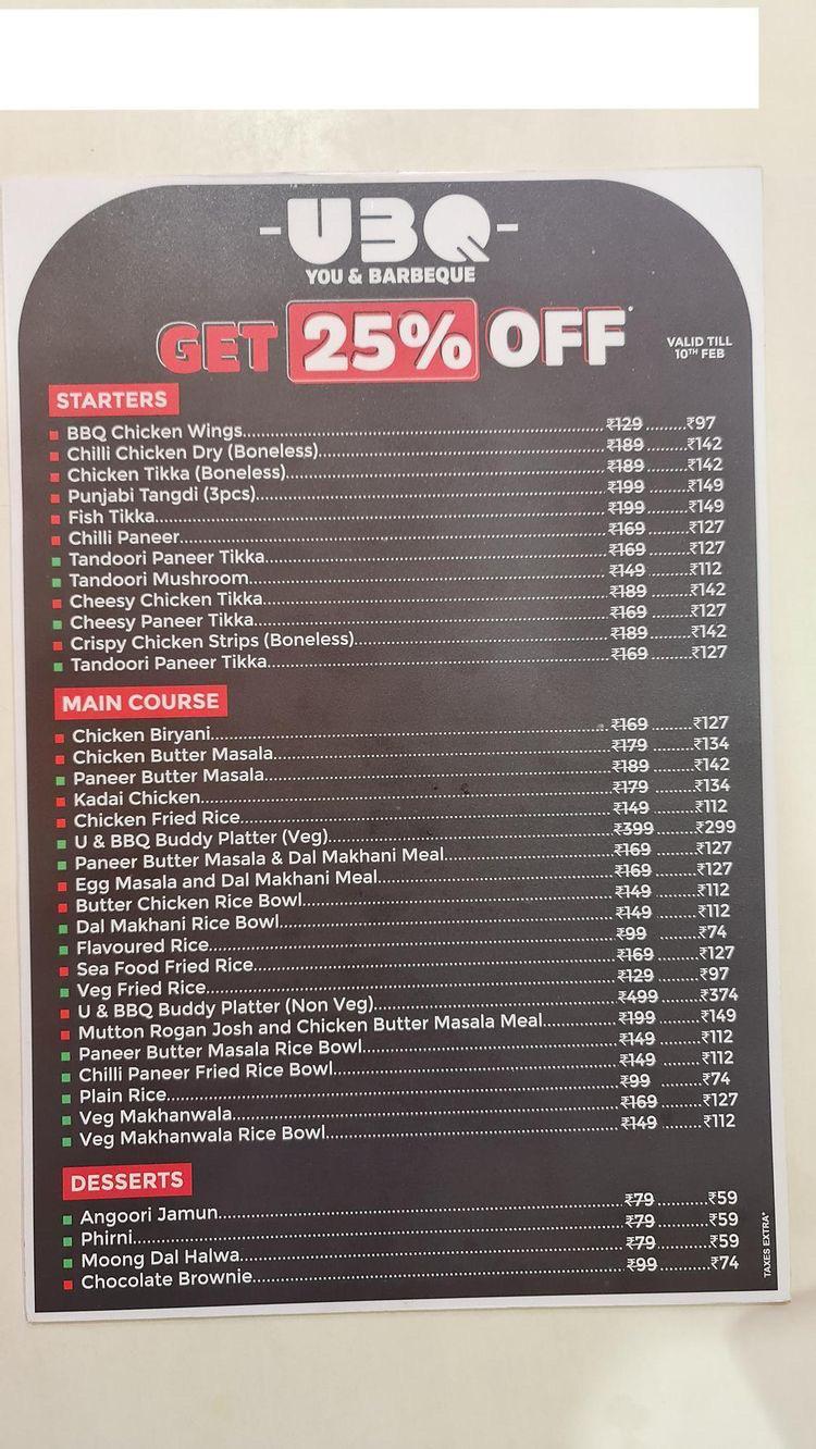 Menu at UBQ - You & Barbeque, Mumbai